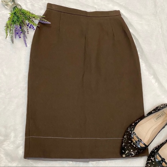 Prada | Skirts | Prada Chocolate Brown Classic Woven Pencil Skirt ...